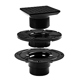 Square Shower Drain with Strainer Matte Black, Fit 2" or 3" Waste Pipe (ABS)