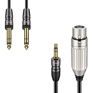 J&D 1/8 to XLR Cable and 1/4 inch TRS Cable Bundle, Gold Plated Copper Shell TRS Male 1/8 inch 3.5mm to XLR Female Balanced Audio Cable, 6.35mm 1/4 inch TRS Male to Male Stereo Instrument Cable