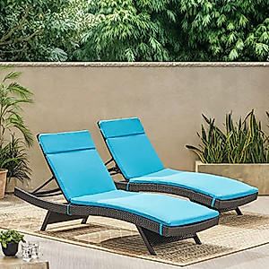 Christopher Knight Home Salem Outdoor Wicker Adjustable Chaise Lounges with Cushions, 2-Pcs Set, Multibrown / Blue
