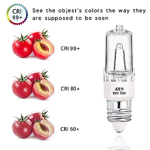 YBEK JDE11 75W 120V Halogen Bulb T4 Mini Candelabra Base Warm White 2800K Dimmable JD E11 Bulbs(Pack of 5)