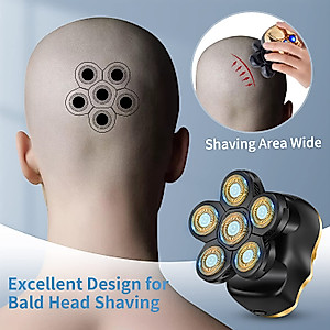Electric Shaver for Men Rechargeable Bald Head Shavers Waterproof Mens Electric Shaver Rotary Electric Razor Cordless Shavers for Men Wet & Dry Grooming Shaving Facial Shaver for Men (Gold)
