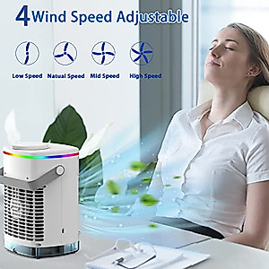 Portable Air Conditioner,4 IN 1 Effective Evaporative Personal Air Cooler with 4 Wind Speed&2 Cool Mist,Small Cold Air Fan with 2-8H timer&Colorful Nightlight for Room,Office,Desk,Camping (Blue)