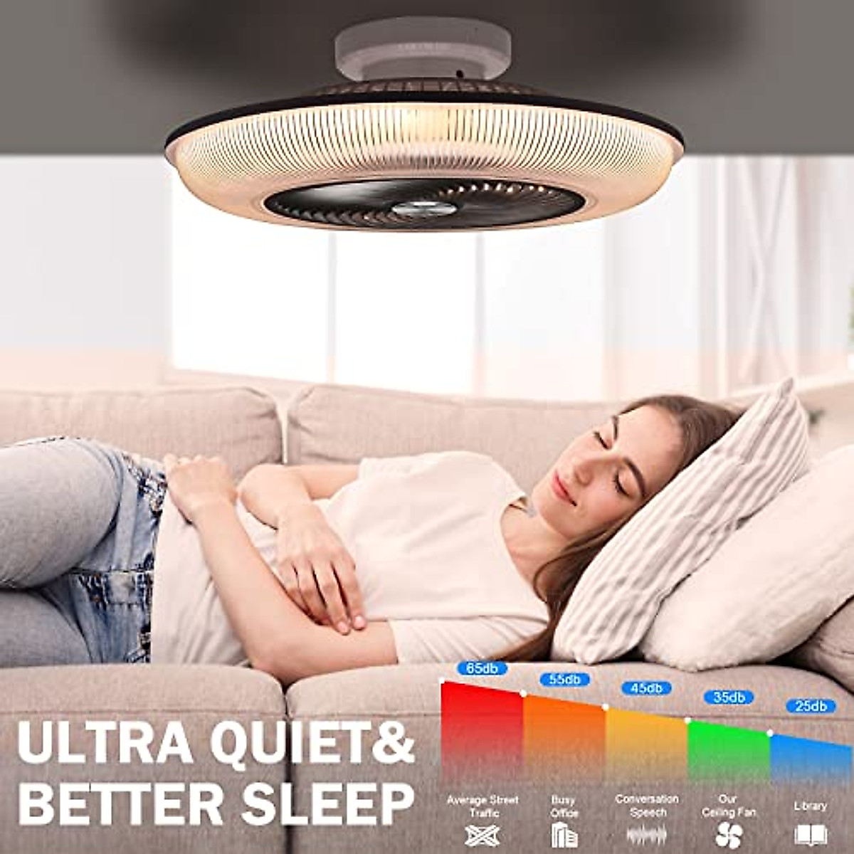 AnEgoe Ceiling Fan with Lights Remote Control, 23'' Large Modern Ceiling Fan 360° Angle Airflow Flush Mount Ceiling Fan with Lights Low Profile Fan for Bedroom Living Room Kitchen