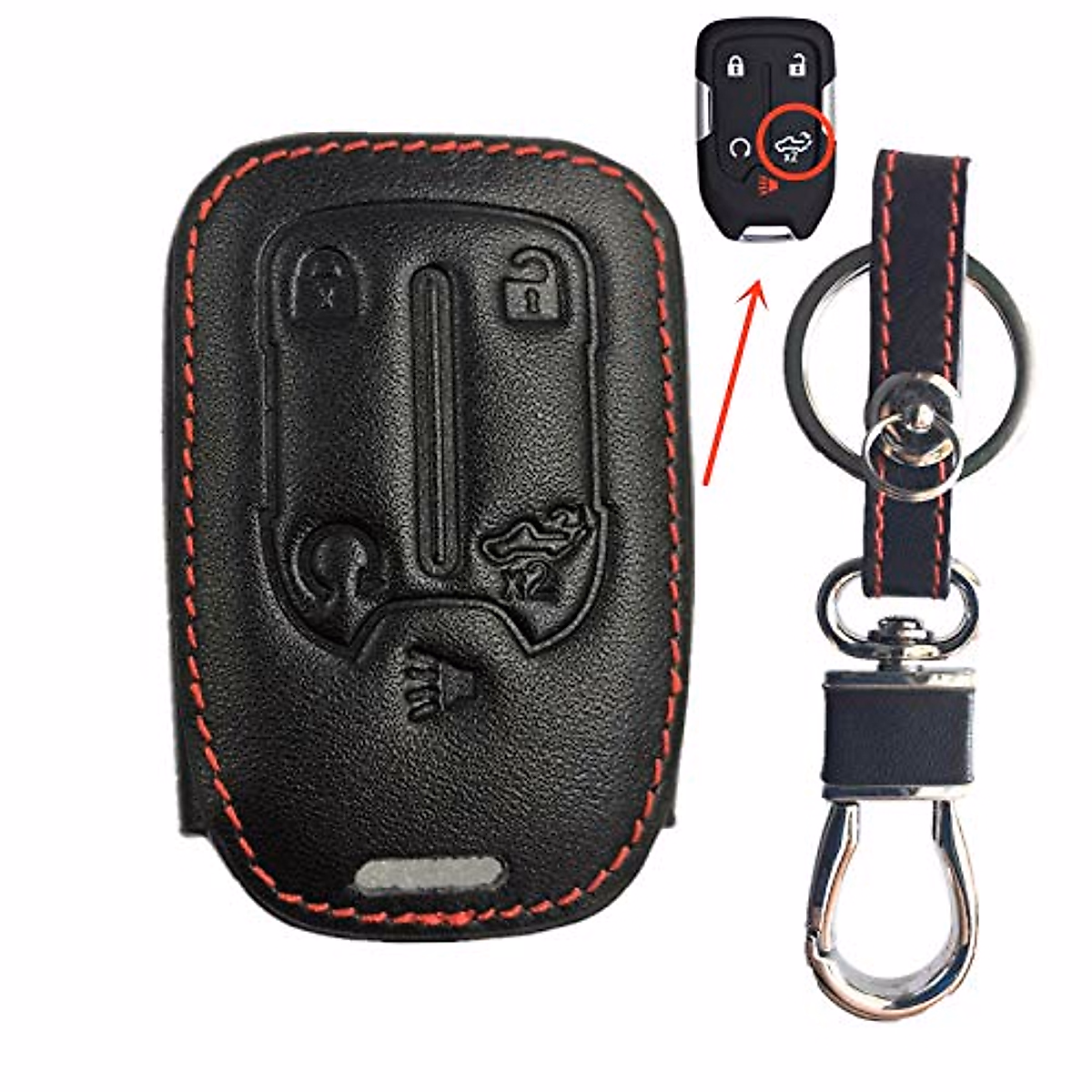 KAWIHEN Leather Key Fob Case Cover Compatible with for 2019 2020 Chevy Silverado 1500 2500HD 3500HD GMC Sierra 1500 2500HD 3500HD HYQ1EA 13529632 13591396