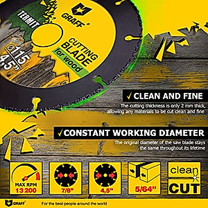 GRAFF Termit 4 1/2 Inch Cut Off Wheel for Wood, Laminate, Plastic - Angle Grinder Wood Cutting Disc 4.5 Inch - Tungsten Carbide - 115 mm
