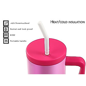 Murmioo 40OZ Tumbler with Handle and Straw,Insulated Leak Proof Double Walled Stainless Steel Travel Mug,Reusable Water Bottle Cup，Maintains Cold, Heat, and Ice for Hours(Rose green gradient)
