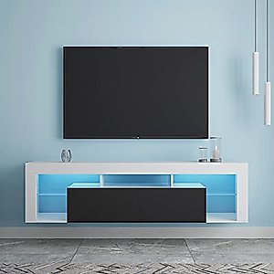 63 Inches Floating TV Stand Wall Mounted with Lights, Modern LED TV Stand Floating Entertainment Center with Storage for Bedroom Living Room,Floating Shelf for Under TV,White
