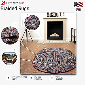Super Area Rugs Portsmouth Braided Indoor/Outdoor Reversible Braided Rug - Made in USA - Blue Mix 4' X 6' Oval