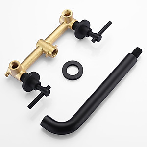 Wall Mount Tub Filler Matte Black Tub Faucet High Flow Two Handles Solid Brass, Long Spout Reach, sumerain