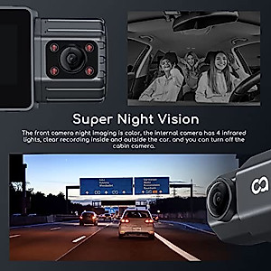 COOAU 2.5K Dual Dash Cam, Built-in GPS Wi-Fi, 1440P Dash Cam Front and Inside with Infrared Night Vision, Dash Camera with Parking Mode, Loop Recording， Support 256GB Max (D20S)