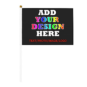 Custom Mini Flag on Stick Make Your Own Flags Personalized Photo Image Text Logo Hand Held Small Banners Double Sided Customize Flags 5.5"x8.2" Gifts for Indoor Outdoor Room Decoration 10pcs
