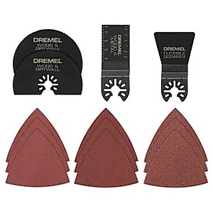 Dremel MM388 13-Piece Oscillating Multi-Tool Accessory Kit, Includes 4 Blades, 9 Wood Sandpaper Sheets, and Reusable Case - Universal Quick- Fit Interface fits Bosch, Makita, Milwaukee, and Rockwell