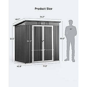 Bealife 6' x 4' Outdoor Storage Shed Clearance with Floor Base, Metal Outdoor Storage Cabinet with Double Lockable Doors, Waterproof Tool Shed, Backyard Shed for Garden, Patio, Lawn, in 2boxes(Grey)