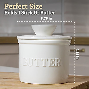 PriorityChef French Butter Crock with Lid, Keep Butter Spreadable & Fresh, Butter Keeper to Leave On Counter, French Butter Dish Perfect for Bread and Toast, Ideal Kitchen Gift, White