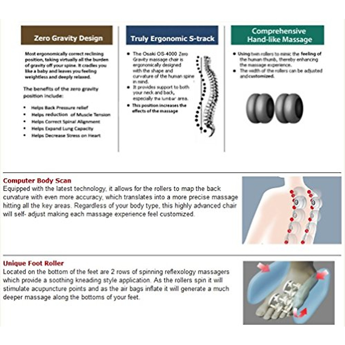 Osaki OS-4000T | Black | 2D S-Track Full Body Massage Chair | Zero Gravity | Body Scanning | Space Saving | Full Body Air Bag Compression. | Lumbar Heating | Foot Roller