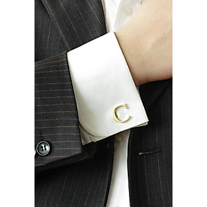 Salutto Men's Gold Letter C Cufflinks 1 Pair with Gift Box (C)
