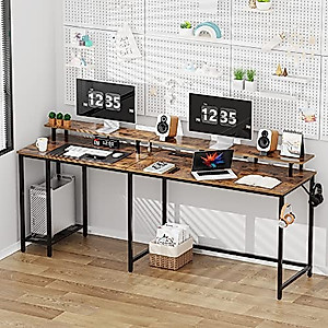 SUPERJARE L Shaped Computer Desk with Power Outlets & LED Lights and Huuger Nightstand with Charging Station