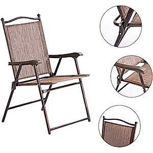Byroce Patio Foldable Chair Set, 2 PCs Portable and Stable Chair with Armrest, Lightweight Outdoor Fabric Chair Set, Lounge Chairs with Metal Frame, Sling Back Chairs for Indoor Outdoor (Brown)