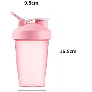 Shaker Bottle in Light Pink(Lid & Cup),Printed Scale Marks of 12 OZ & 400 ML,3 PCS 1.77" Non-Metal Blender Ball (Pink,Green,Purple),Anti-Leaking,BPA F