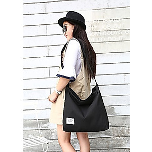 Covelin Women's Retro Large Size Canvas Shoulder Bag Hobo Crossbody Handbag Casual Tote Black