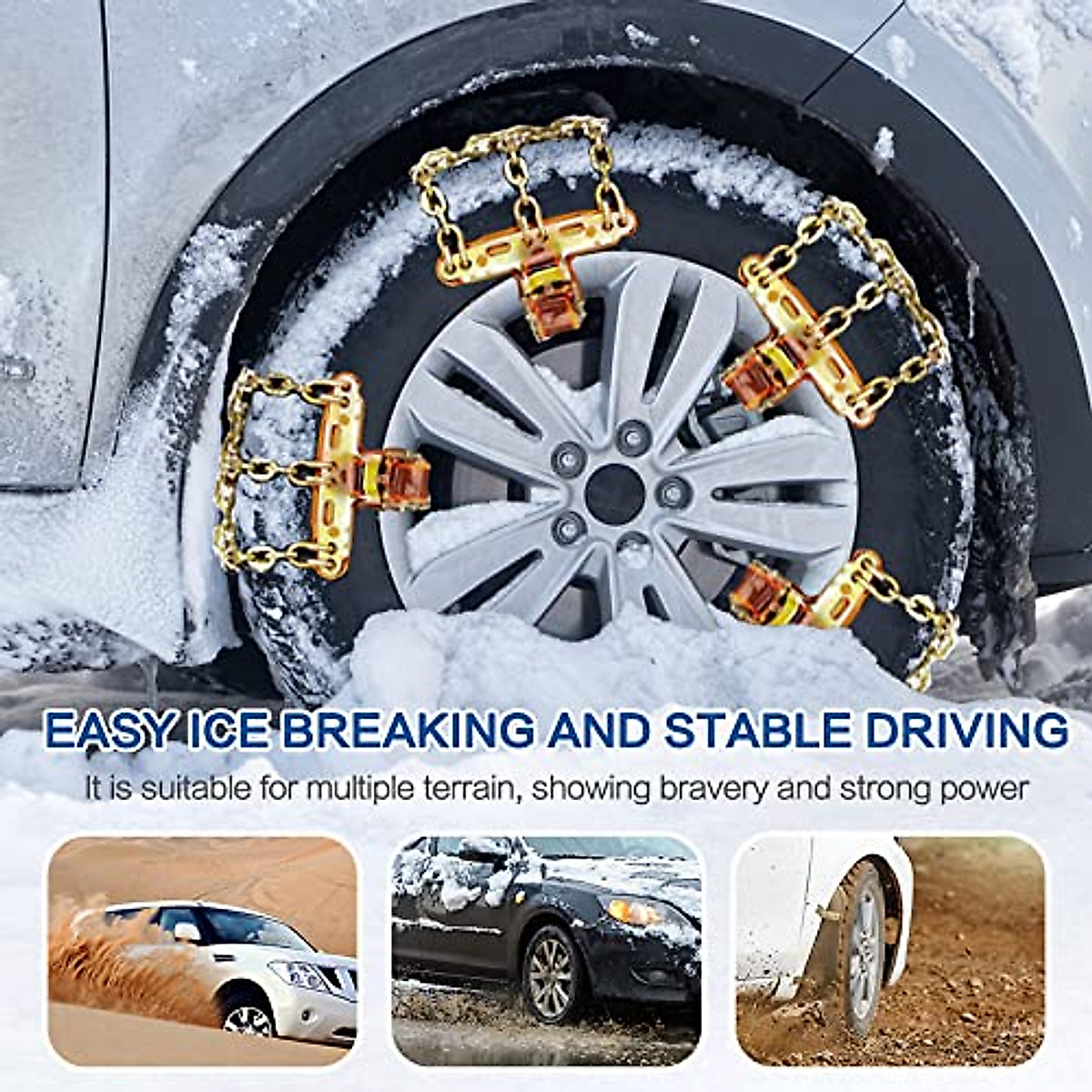 AutoChoice Emergency Snow Chains, Tire Chains with Thickened Manganese Steel for Car Truck SUV in Ice, Sand and Mud(6 Packs, Tire Width 235-285mm)