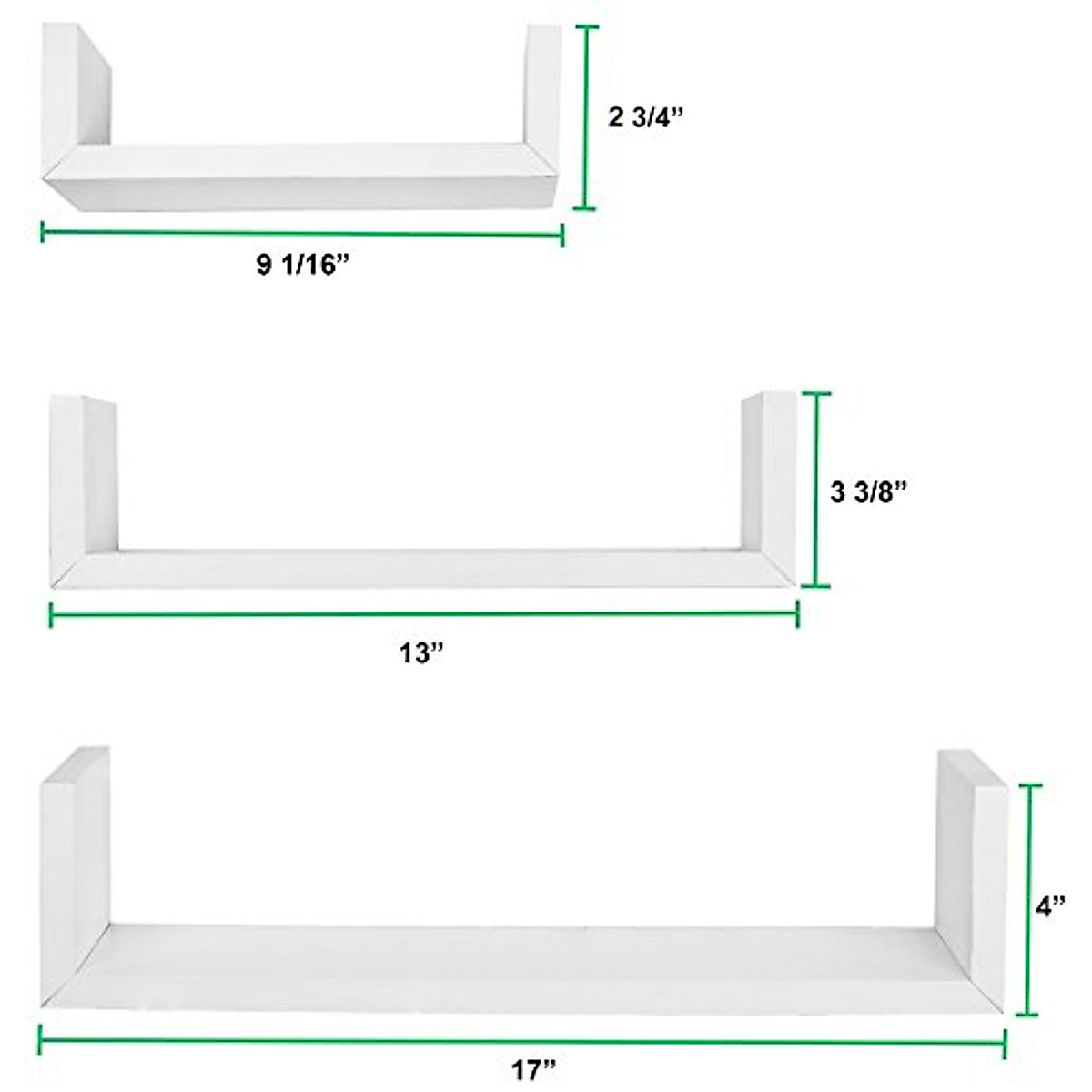 Greenco 5 Tier Wall Mount Corner Shelves Gray Finish & Set of 3 Floating “U” Shelves, Easy-to-Assemble Floating Wall Mount Shelves for Bedrooms and Living Rooms, White Finish