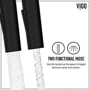 VIGO Greenwich Matte Black Kitchen Faucet with Pull-Down Sprayer | Solid Brass Faucet for Kitchen Sink with Bolton Soap Dispenser | Single-Handle Kitchen Sink Faucet with Swivel Sink Sprayer