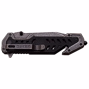 U.S. Marines by MTech USA M-A1052SW Spring Assist Folding Knife, Black Stonewashed Blade, Black Handle, 5-Inch Closed