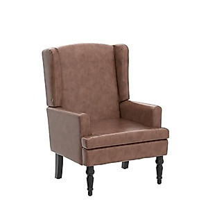 LOVSPATIO Faux Leather Accent Chair, Mid-Century Upholstered Living Room Chairs, Comfy Single Recliner Sofa with Arm and Wood Legs for Bedroom Waiting Room Office - Brown