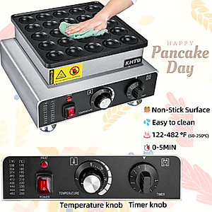 KHTD Mini Pancake Maker Machine, 25PCS Electric Nonstick Dutch Pancake Maker, 1.6 Inches Commercial Muffin Maker with Thermostat & Timer Control for Home Restaurant Snacks (12.8"D x 11.5"W x 7.6"H)