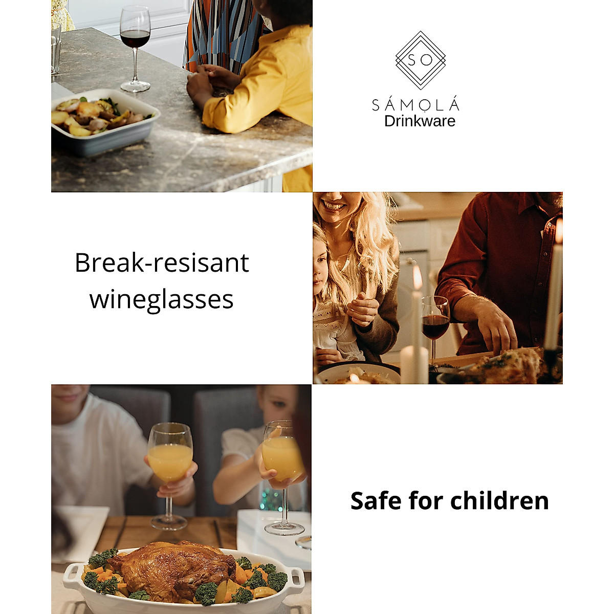 Samola Drinkware Unbreakable Shatterproof Wine glasses set of four indoor outdoor party picnic pool use acrylic BPA free | 12oz