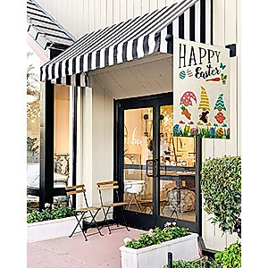 Easter Garden Flag, Double Sided Vertical Burlap Mini Flag for Garden Yard House, Happy Easter Outdoor Bunny Egg Gnome Small Flag, Farmhouse Outside Holiday Decorative Decoration, 12x18 Inch