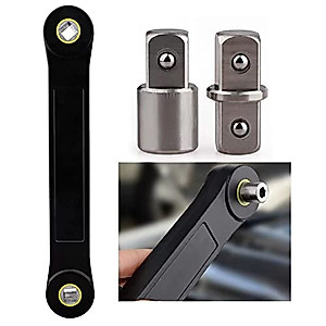 Wrench Extender Non-Swivel Leveraging Ratchet Socket Wrench Tool with 2 Adapters Universal Wrench Combination Car Repair Tight 3/8 and 1/4 Adapter