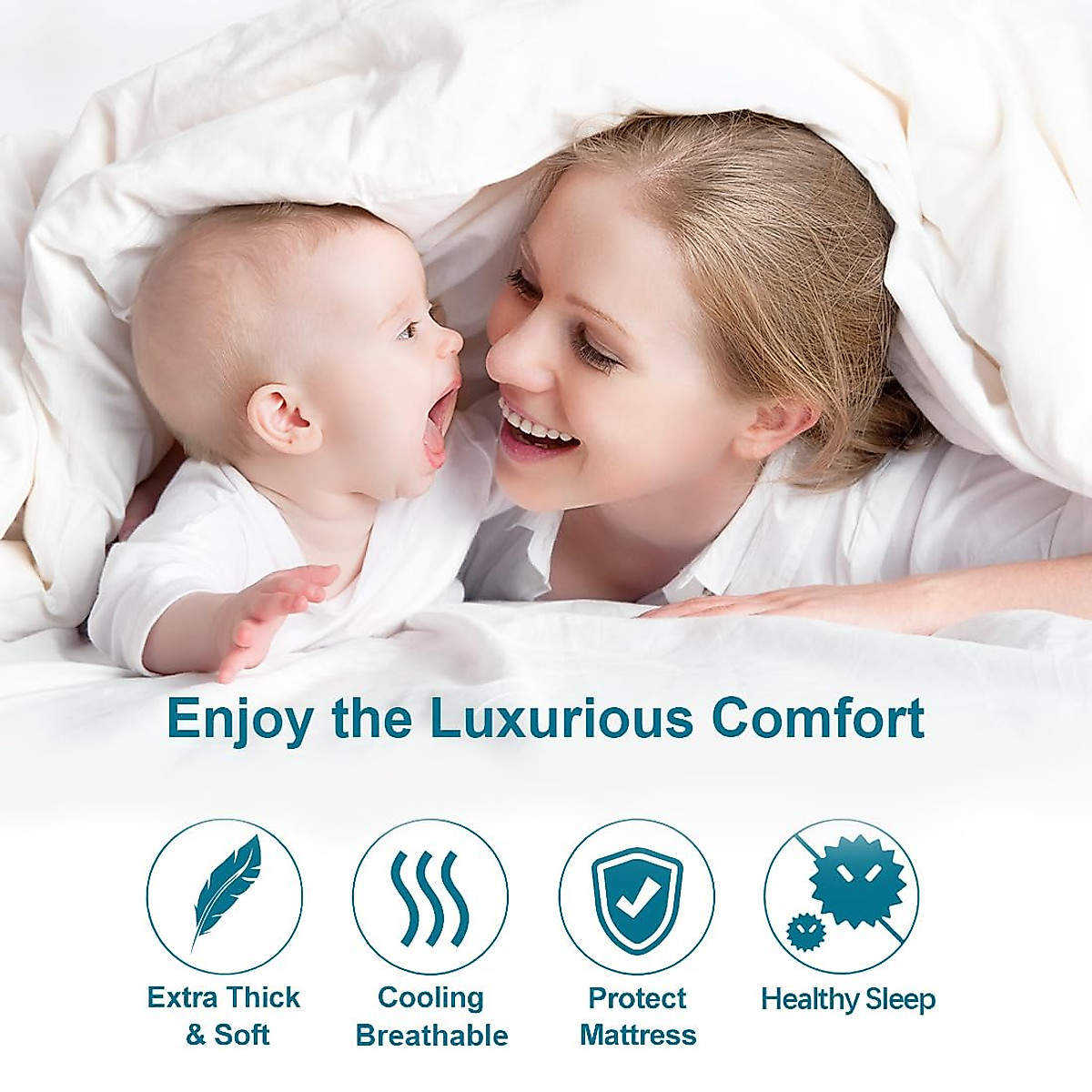 CHOKIT Premium 2100 Series Mattress Topper Twin XL College Dorm Extra Thick Cooling Mattress Pad Cover, 400TC Plush Pillow Top for Back Pain, Soft Breathable 5D Snow Down Alternative Fill