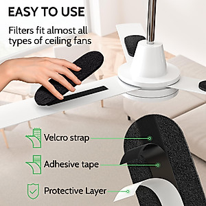 Veloxe Ceiling Fan Filters for Blades | 6-Pack Set Air Filters with Activated Charcoal | Odor Eliminator & Air Purifiers for Common Household Contaminants | Unscented Carbon Air Filters