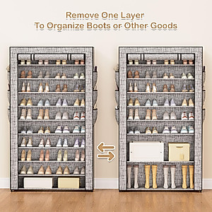 10+1 Tiers Large Shoe Rack with Covers, Stackable Tall Shoe Rack Organizer Shoe Shelf Holds 50-55Pairs Sturdy Metal Shoe Rack Storage Organizer Cabinet, Shoe Racks Organizer for Entryway Closet Garage