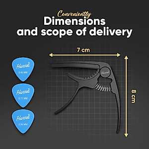 HAVENDI® Capo for Guitar + 3 Picks | Easy to use | Capo for Guitar - Acoustic Guitar, Classical Guitar, Electric Guitar & Ukulele