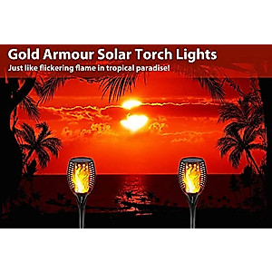 Gold Armour 2 Pack Solar Lights Upgraded - Flickering Flames Torch Solar Path Light - Dancing Flame Lighting 96 Led Dusk to Dawn Flickering Tiki Torches Outdoor Waterproof Garden