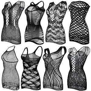 Geyoga 8 Pieces Fishnet Dress for Women Lingerie for Women Fishnet Dress Women Lingerie Fishnet for Women Favor (Black)
