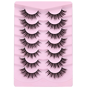 Mink Lashes Fluffy Manga Lashes Natural Look 3D Eyelashes 17mm Cat Eye Wispy 7 Pairs False Eyelashes Pack Faux Mink Eyelashes by FANXITON
