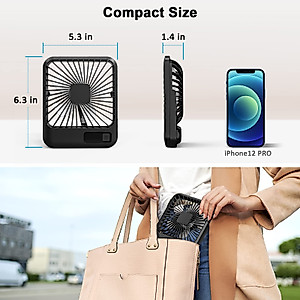 Mikikin Desk Fan Battery Operated, Portable USB Rechargeable Fan, 2000mAh 180° Tilt Folding Personal Fan With Power Display, 5 Speeds Ultra Quiet Table Fan for Desktop, Home, Travel(Black)