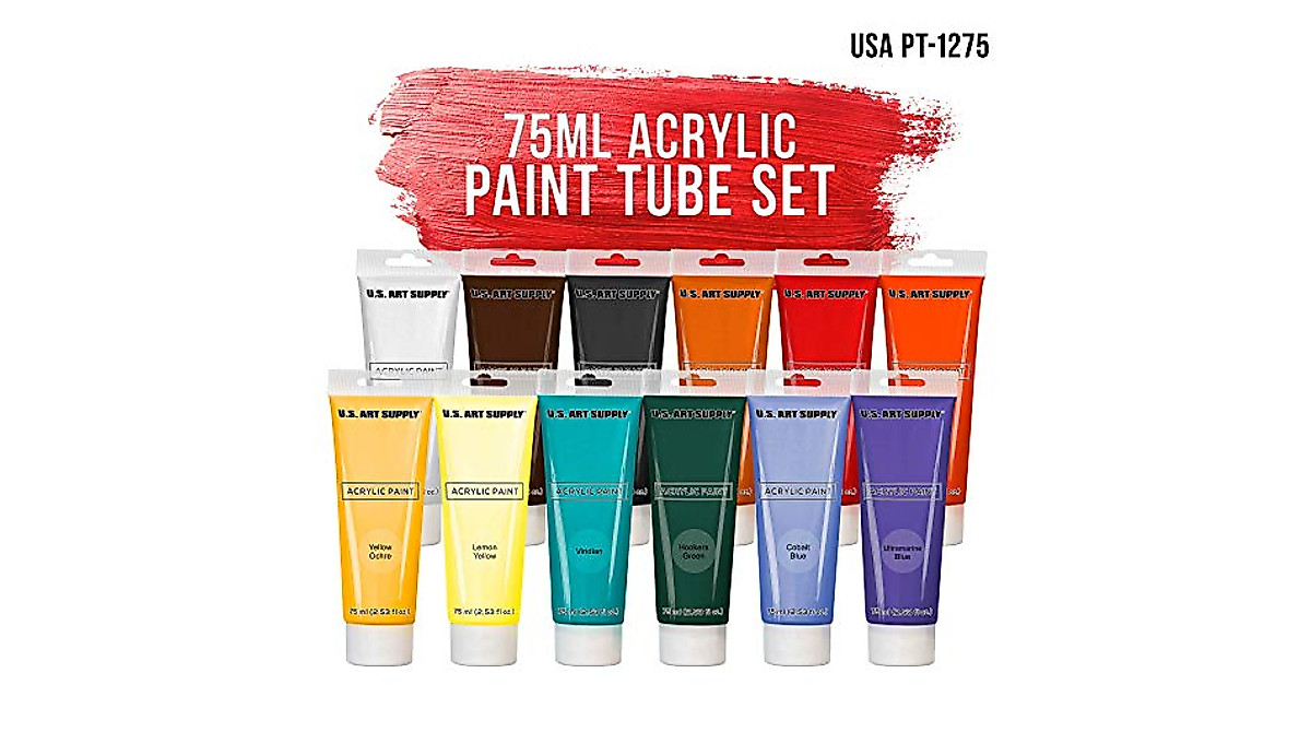 U.S. Art Supply 12-Color Acrylic Paint Set with Extra-Large 75ml Tubes