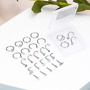 ONESING 60 Pcs 20G Silver Nose Rings for Women Nose Piercing Jewelry L Shape Nose Rings Studs Nose Ring Hoop Nose Screw Hypoallergenic Nose Studs Stainless Steel Nostril Piercing Jewelry