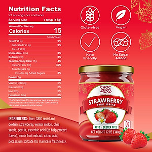 Keto Strawberry Jam, No Sugar Added - Monk Fruit Sweetened, Gluten Free Spread from ChocZero, 12 oz