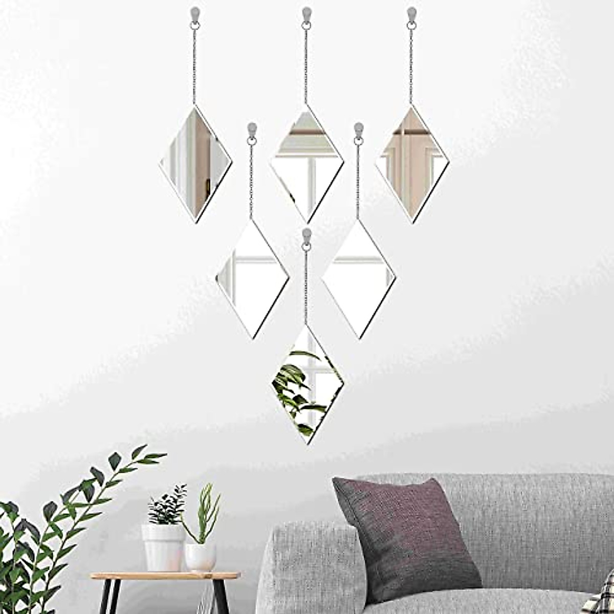 LYLDACER Yanliff Diamond Shape Decorative Wall Mirror.Set of 3,Hanging Chain Frameless Mirror. 8X13inches,Small Decor Mirror.