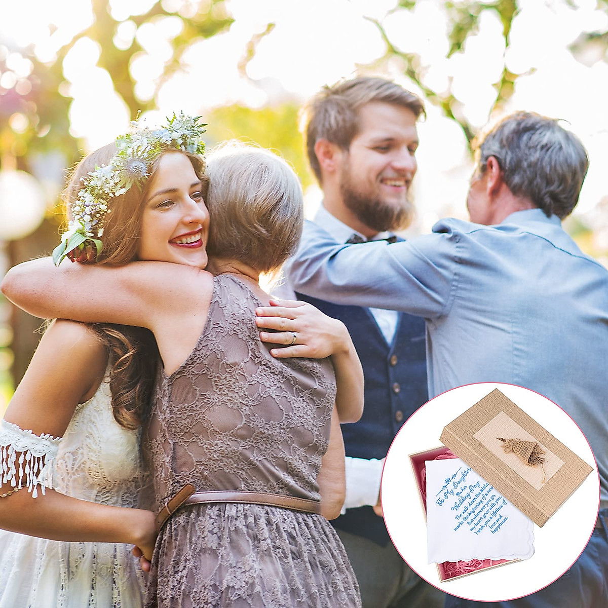 Tegeme Brides Handkerchief Wedding Handkerchief for Daughter Wedding Gift Keepsake Hankie and Angel Blue Bride Handkerchief (Elegant Style)