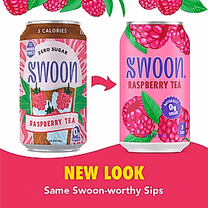 Swoon Raspberry Tea - Sugar Free Fruit Tea, Low Carb, Paleo-Friendly, Gluten Free Iced Tea - Flavored Tea Keto Drinks Made with Organic Black Tea and Sweetened by Monk Fruit and Stevia (Pack of 12)