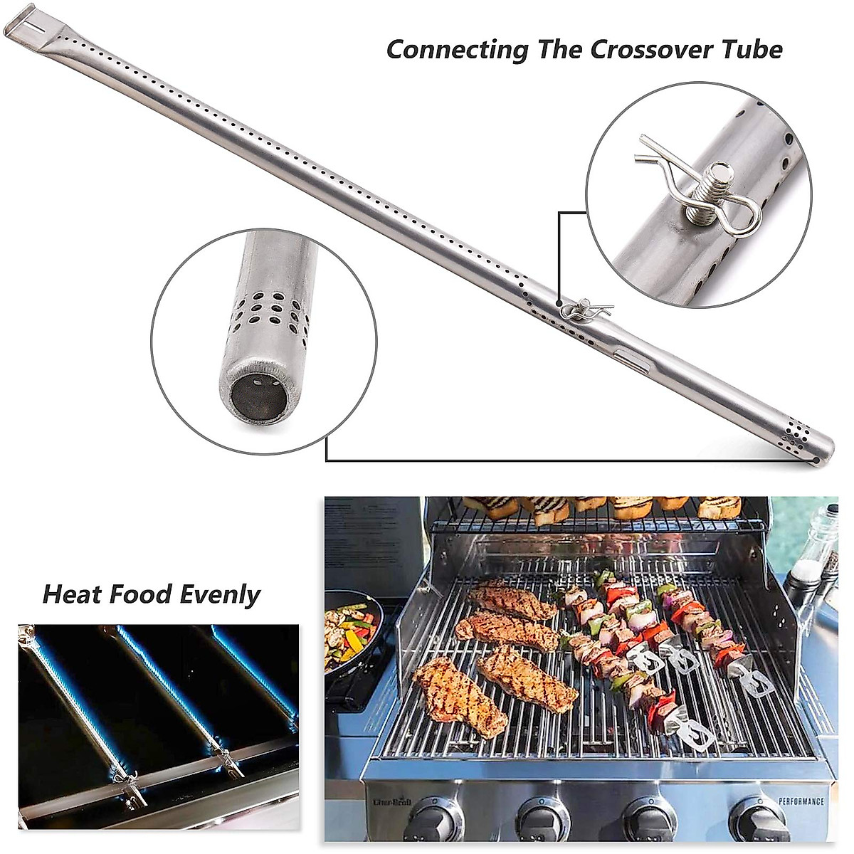 Criditpid Grill Replacement Parts for Charbroil Performance 2 Burner 463625217, 463625219, 463673519, 463673517, Grill Burner, Heat Tent Plate Shield, Carryover Tube.