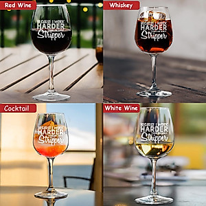 Work Harder Than A Stripper Wine Glass (12.75 oz)- Novelty Wine Gifts for Women- Wine Lover Glass w/Funny Sayings- Unique Birthday Present Wine Gift for Her, Wife, Friend- Gag Gift for Mom- USA Made