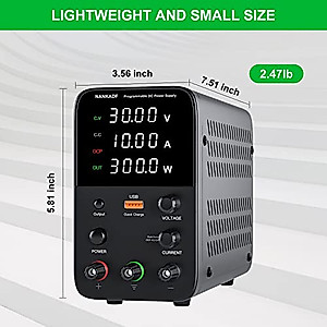 DC Power Supply Variable, 30V 10A Bench Power Supply with 4-Digits LED Display, 5V/3.6A USB Quick-Charge, Adjustable Switching Power Supply with Encoder Adjustment Knob, Output Enable/Disable Button